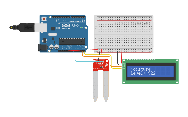 Circuit design Soil Moisture Sensor - Tinkercad