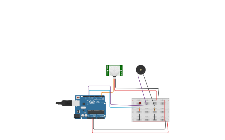 Circuit design PIR Sensor Arduino With Buzzer and LED - Tinkercad