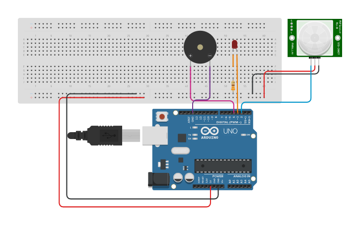 Circuit design P10 Alarma con sensor de movimiento PIR y buzzer - Tinkercad