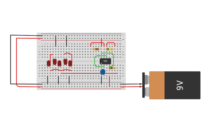 Circuit design LED Flasher Circuit with 555 Timer IC - Tinkercad