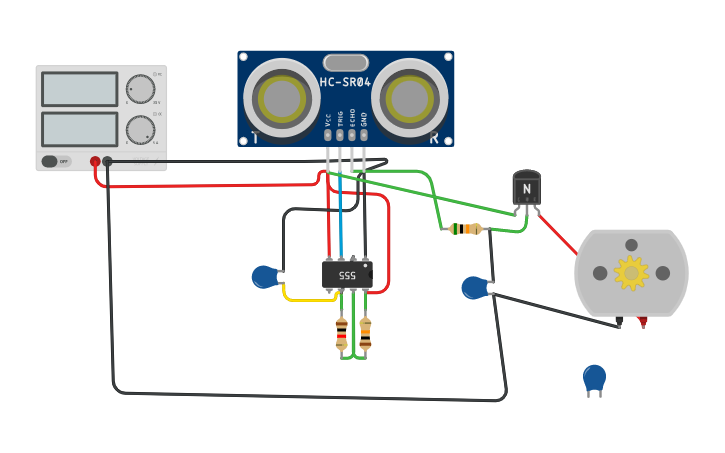 Circuit design Ultrasonic sensor Without Arduino - Tinkercad
