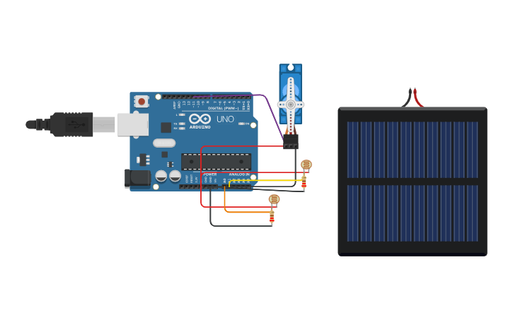 Circuit design AUTOMATIC SOLAR SYSTEM - Tinkercad