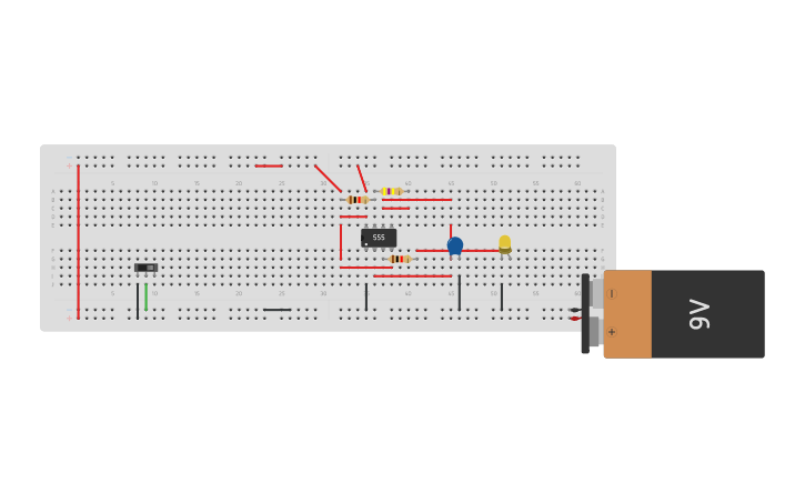 Circuit Design Blinking Led Using 555 Timer By Using Switch Tinkercad