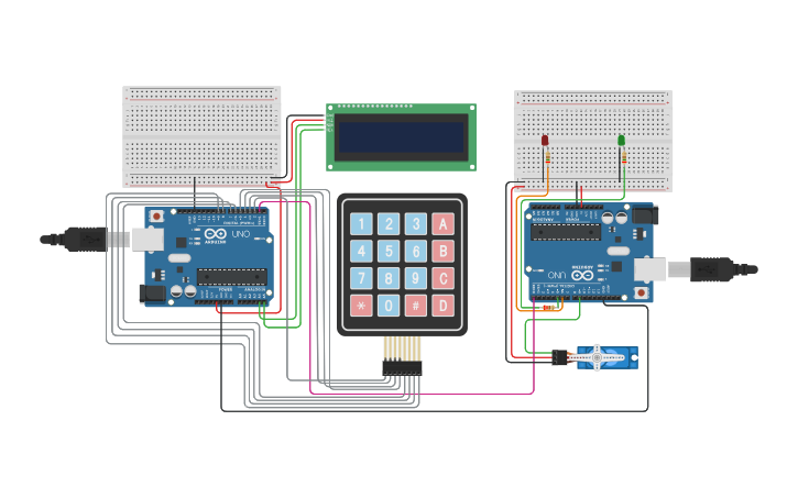 Circuit design Assignment 6 hard- 2 arduinos - Tinkercad