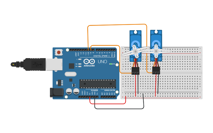 Circuit design dos servos secuenciales - Tinkercad
