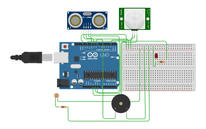 Circuit design Smart Mini Security System Using Arduino - Tinkercad