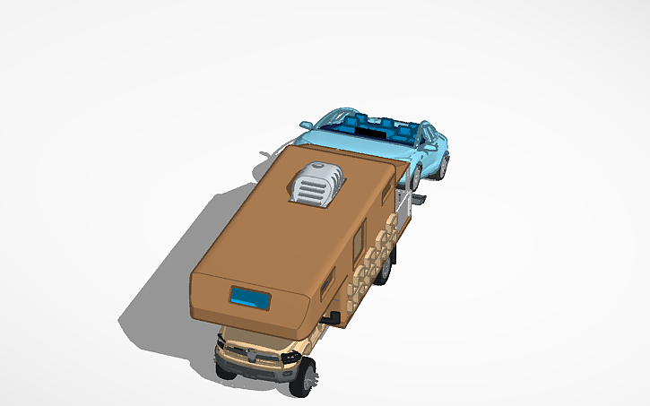 3D design RV RAM Motorhome towing a Tesla Model X - Tinkercad