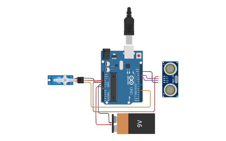 Circuit design Smart Dustbin - Tinkercad