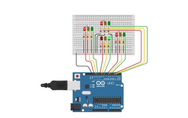 Circuit design Lampu Rambu Kehitaman Massal - Tinkercad