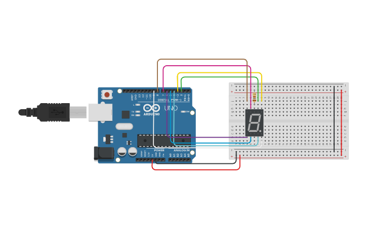 Circuit design 7 segmen display - Tinkercad