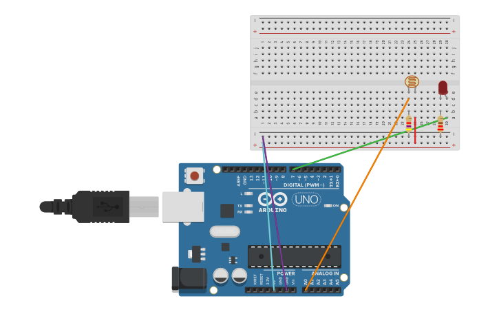 Circuit design Light Dependent Resistor - Tinkercad