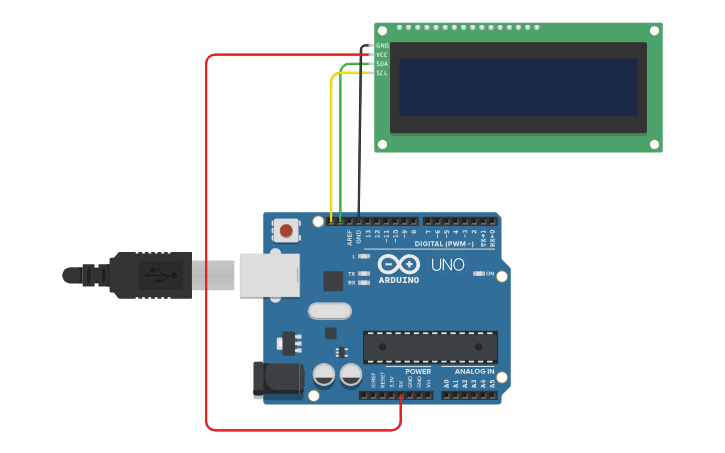 Circuit design I2C Simple LCD Arduino Uno Board - Tinkercad