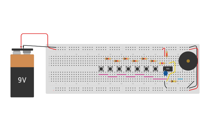 Circuit design piano using 555 timer - Tinkercad