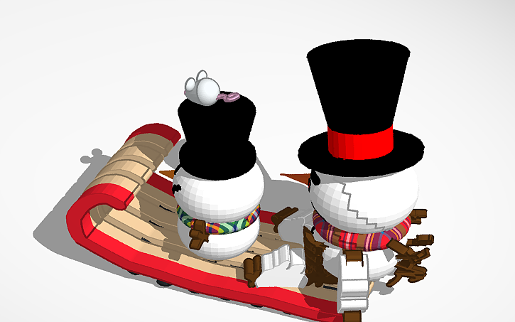 3D design Fred on a sled Christmas tree decor - Tinkercad