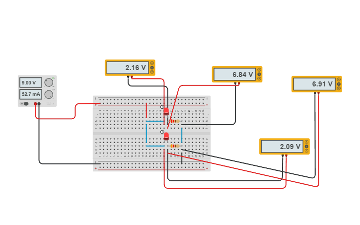 Circuit design Parallel LED Circuit voltage measurement - Tinkercad