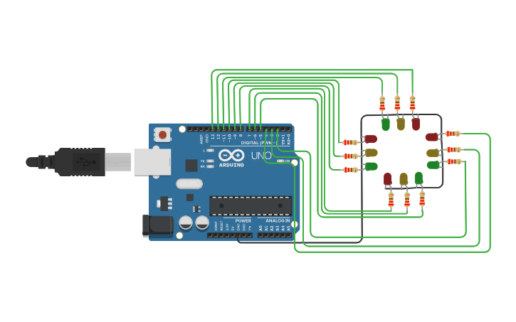 Circuit design M - Copy of 4 Way Traffic Control Light System, - Tinkercad