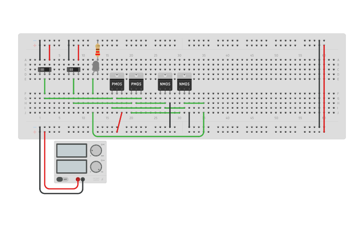 Circuit design CMOS NOR gate - Tinkercad