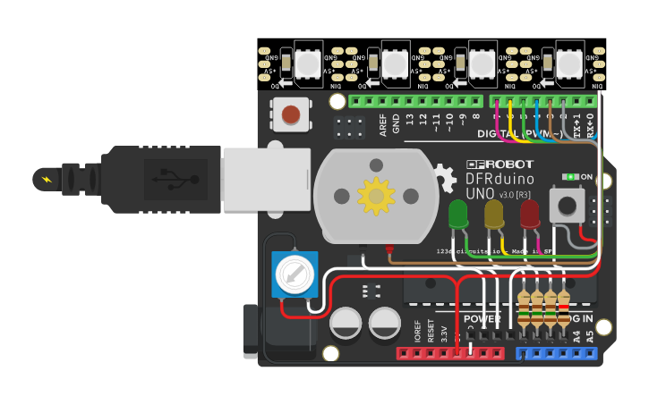 Circuit design NEOPIXEL DC MOTOR SPEED CONTROL - Tinkercad