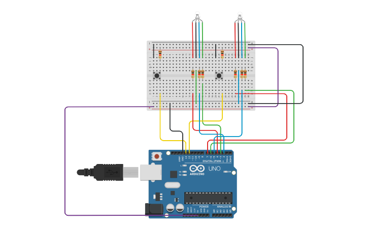 Circuit design One button one color (RGB) - Tinkercad