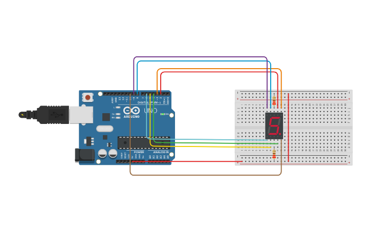 Circuit design 7 Segment Common Anode - Tinkercad