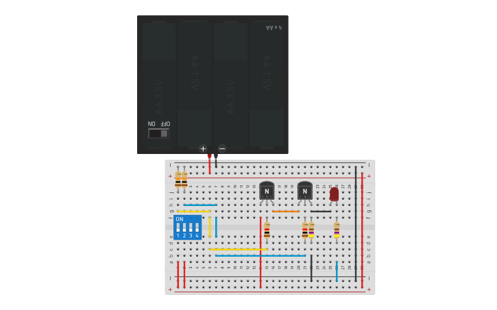 Circuit design Compuerta AND con 2N2222 - Simulación en Proteus y Tinkercad - Tinkercad