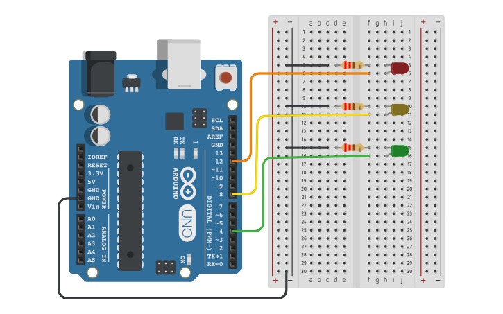 Circuit design 3-LED - Tinkercad