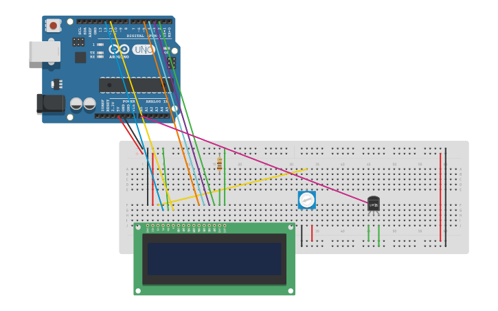 Circuit design Arduino + LCD + Temp LM35 - Tinkercad