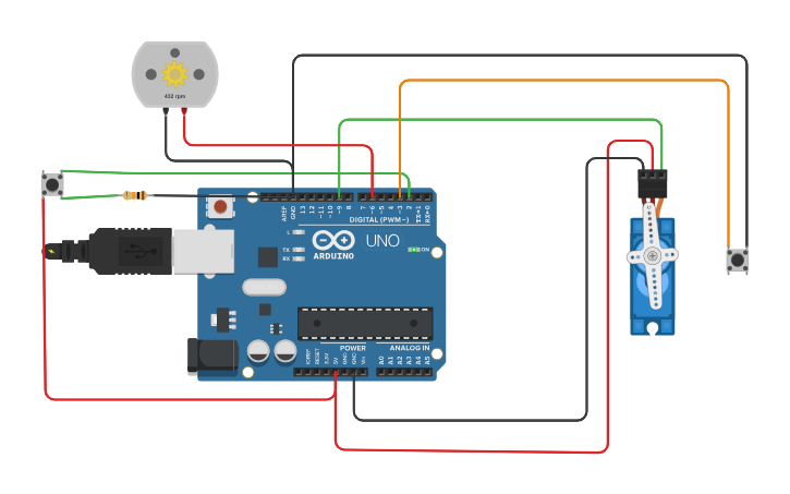 Circuit design Arduino DC motor and servo motor - Tinkercad