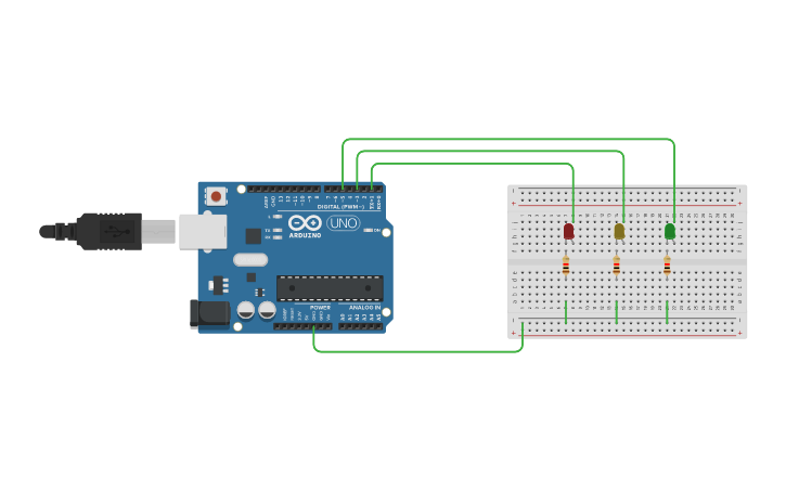 Circuit design Tp. 2 - Semáforo programado con arduino - Tinkercad
