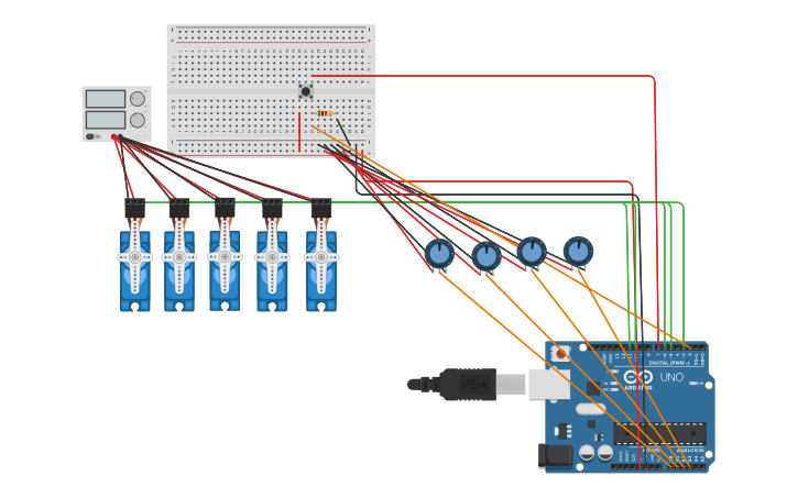 Circuit design Functional Pick and Drop Robotic Arm - Tinkercad