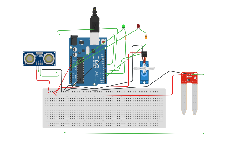 Circuit design Smart dustbin - Tinkercad