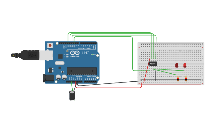 Circuit design Attiny85 com Arduino - Tinkercad