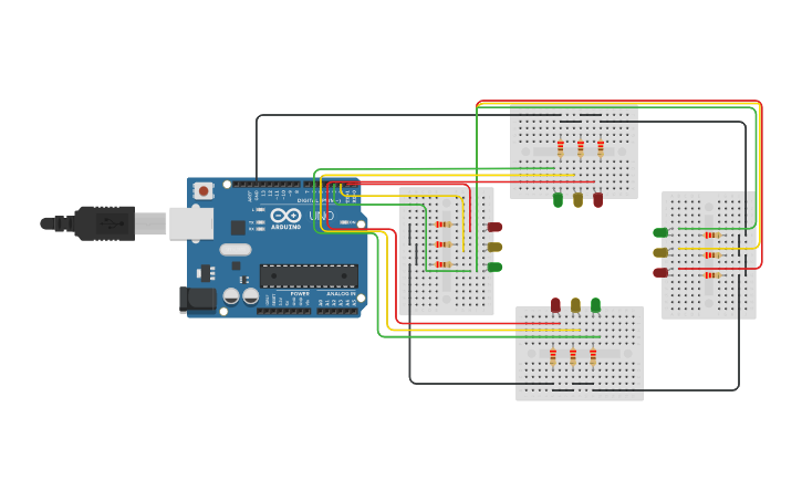 Circuit design Traffic Light Controller System - Tinkercad