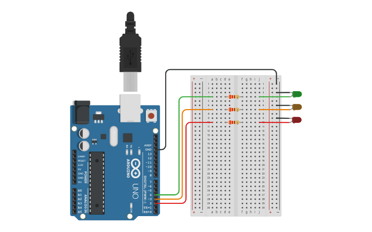 Circuit design Traffic light control system - Tinkercad