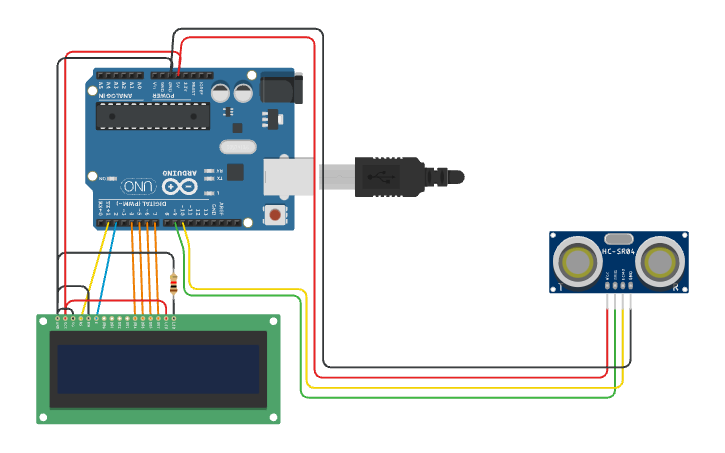Circuit design Arduino Ultrasonic distance sensor - Tinkercad