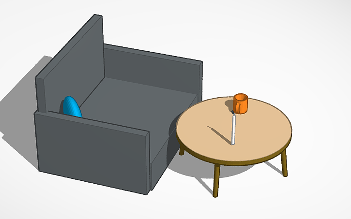 3D design Chair with coffee table - Tinkercad