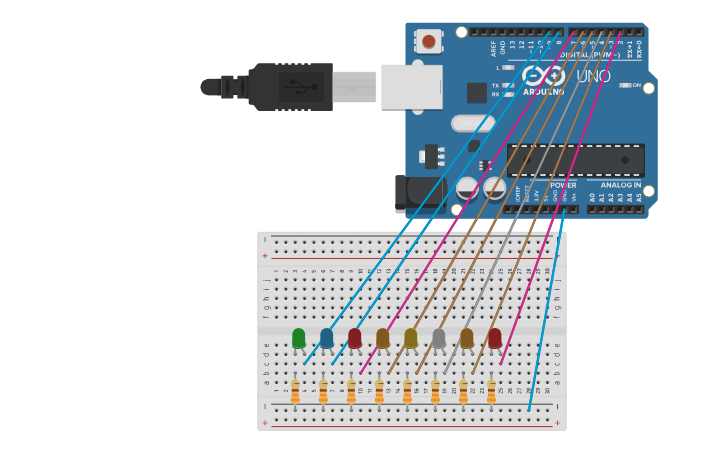 Circuit design 01 UNIR - Blinking 8 LEDs - Tinkercad