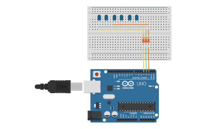 Circuit design CharliePlexing con Arduino e 6 led - Tinkercad