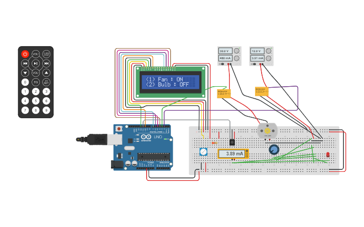 Circuit design Home appliances control using wireless remote and Arduino UNO - Tinkercad