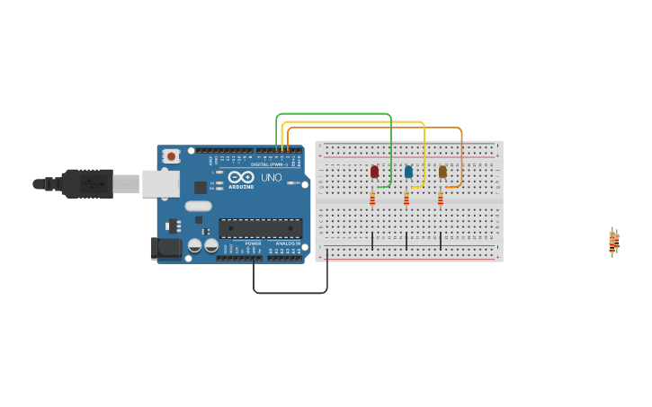 Circuit design Chapter 6 - Blinking LEDs using while loop - Tinkercad