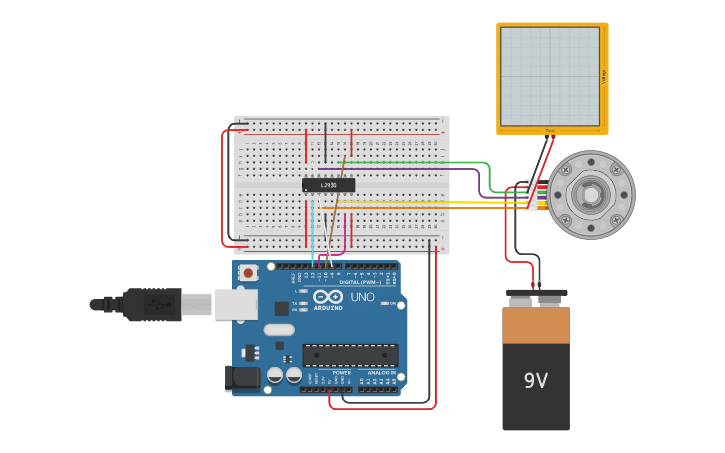 Circuit design Stepper motor using a dc motor with encoder - Tinkercad