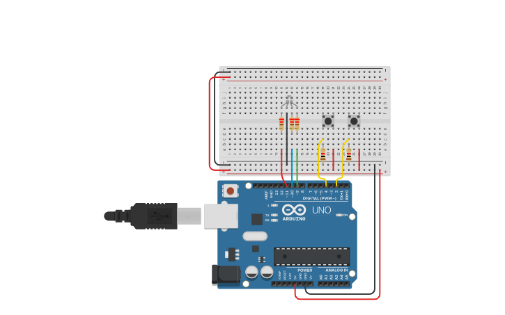 Circuit design RGB LED Control using Push Buttons - Tinkercad