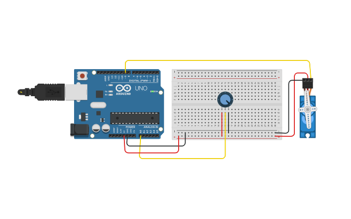 Circuit design POTENTIOMETER with SERVO MOTOR - Tinkercad
