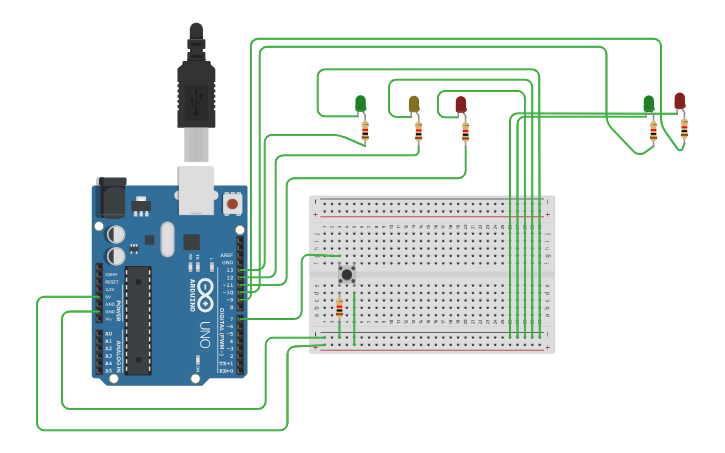 Circuit design Arduino program to Traffic System using Push Button ...