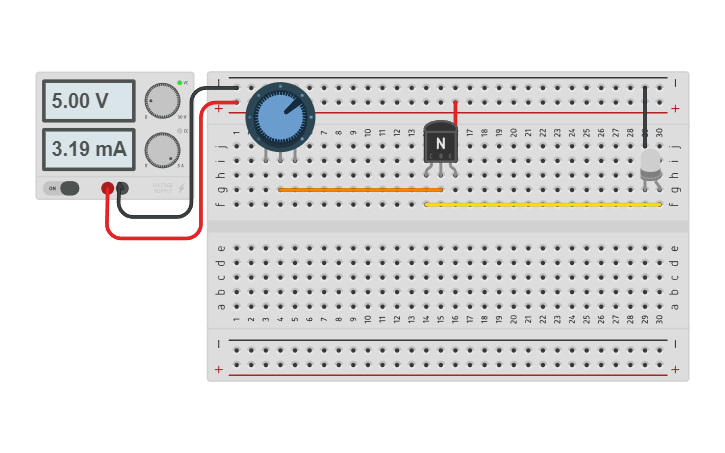 Circuit design LED transistor y potenciometro - Tinkercad