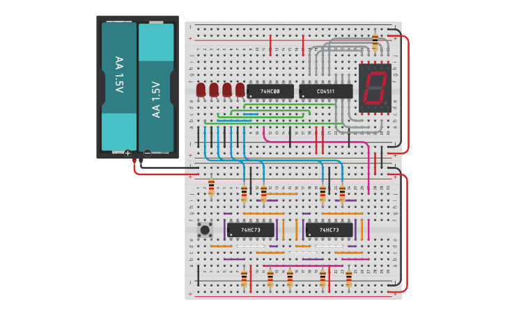 Circuit Design 4 Bits Asynchronous Counter Modulo 10 Tinkercad 4285