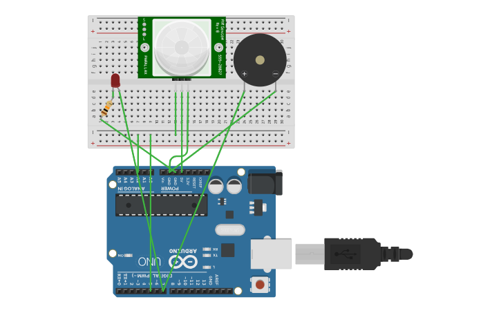 Circuit design PIR SENSOR/ MOTION DETECTION - Tinkercad