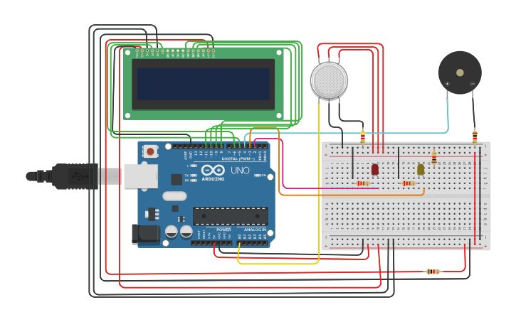 Circuit design Gas leakge detection - Tinkercad