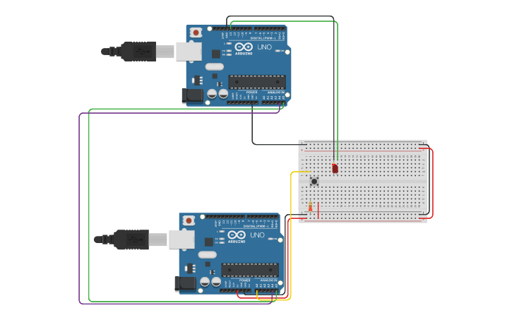 Circuit design Two Arduino master/slave - Tinkercad