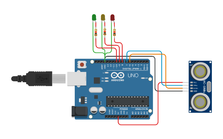 Circuit design Sensor de Proximidade com Arduino Uno R3 - Tinkercad